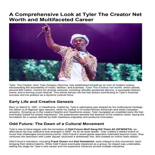A Comprehensive Look at Tyler The Creator Net Worth and Multifaceted ...