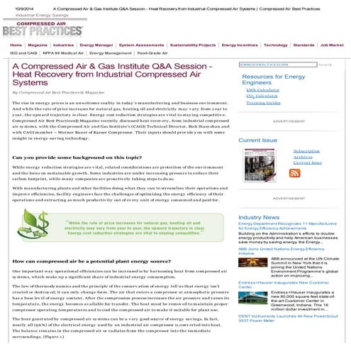 A compressed air & gas institute q&a session heat recovery from industrial compressed air ...