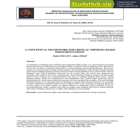 A CONCEPTUAL FRAMEWORK FOR CRITICAL THINKING-BASED IMPLEMENTATIONS 1 | PDF
