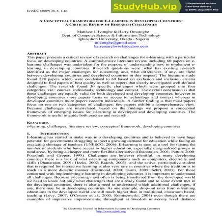 A CONCEPTUAL FRAMEWORK FOR E-LEARNING IN DEVELOPING COUNTRIES A ...