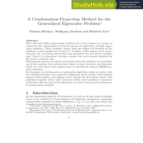 A Condensation Projection Method For The Generalized Eigenvalue Problem Pdf