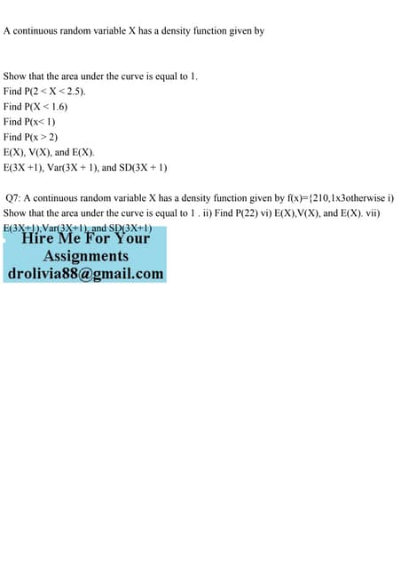A Continuous Random Variable X Has A Density Function Given Bypdf 8704