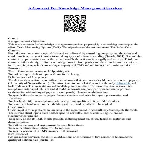 A Contract For Knowledge Management Services | PDF