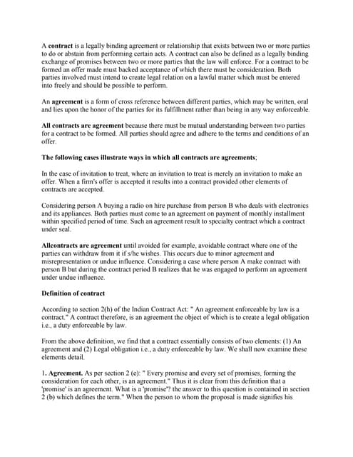 Lecture 1 introduction to the law of contract | DOCX