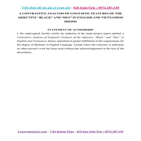 A Contrastive Analysis Of Linguistic Features Of The Adjective Black ...