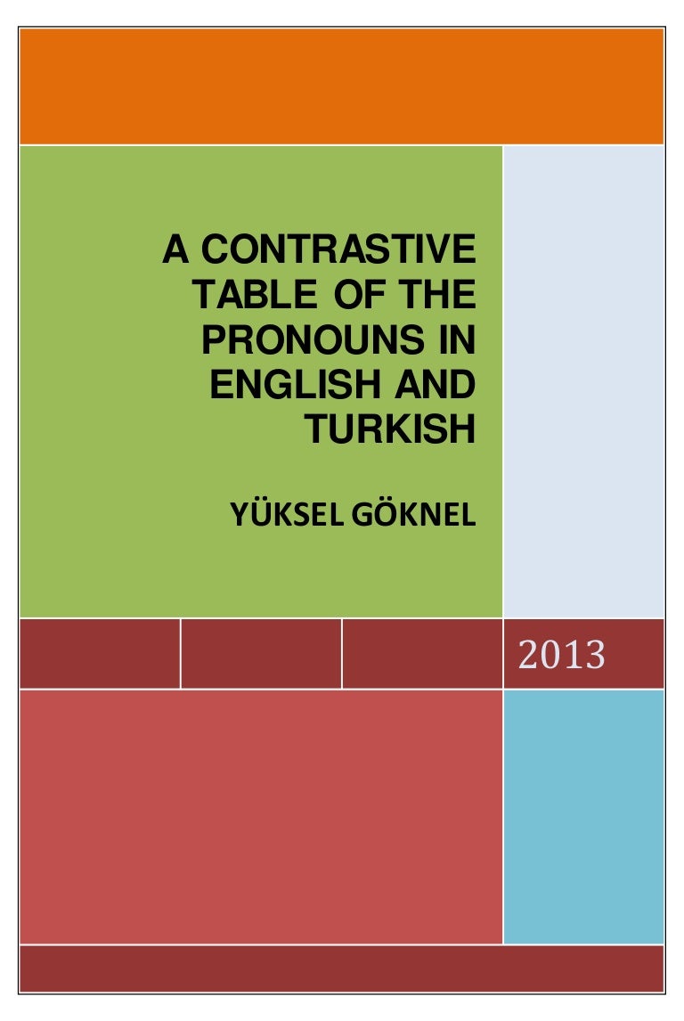 A contrastive table of the pronouns in english and turkish tuksel gok…