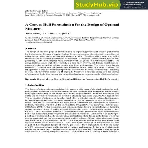 A Convex Hull Formulation For The Design Of Optimal Mixtures Pdf