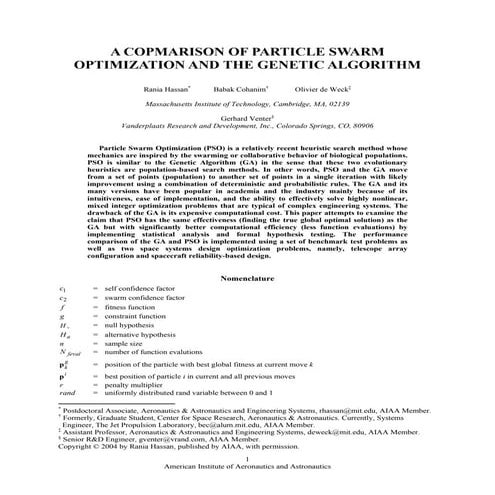 A Comparison Of Particle Swarm Optimization And The Genetic Algorithm By Rania Hassan Pdf