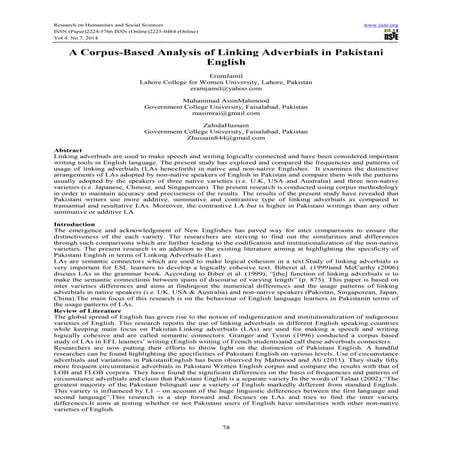 A corpus based analysis of linking adverbials in pakistani english | PDF