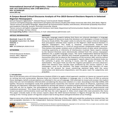 A Corpus-Based Critical Discourse Analysis Of Pre-2019 General ...