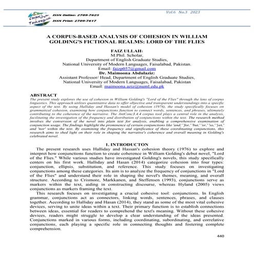 A CORPUS-BASED ANALYSIS OF COHESION IN WILLIAM GOLDING'S FICTIONAL REALMS: LORD OF THE FLIES | PDF