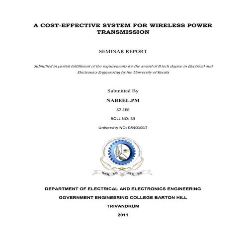 PROJECT REPORT ON WIRELESS POWER TRANSMISSION | PDF