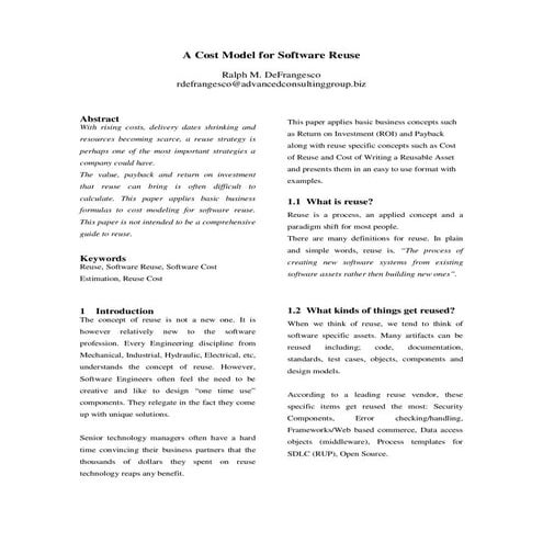 A Cost Model For Software Reuse Pdf