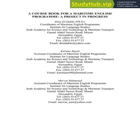 A COURSE BOOK FOR A MARITIME ENGLISH PROGRAMME A PROJECT IN PROGRESS | PDF