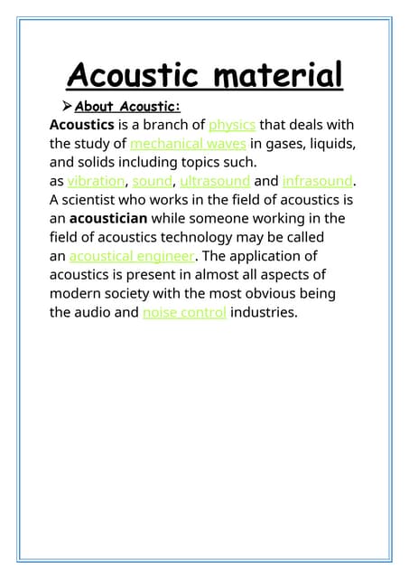 Acoustic Materials & Specifications | PDF | Classical Music | Music