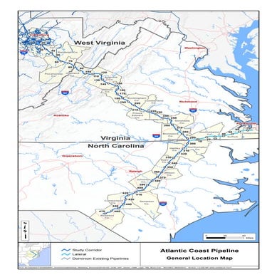 Map of Route for Dominion Atlantic Coast Pipeline (Natural Gas Pipeline ...