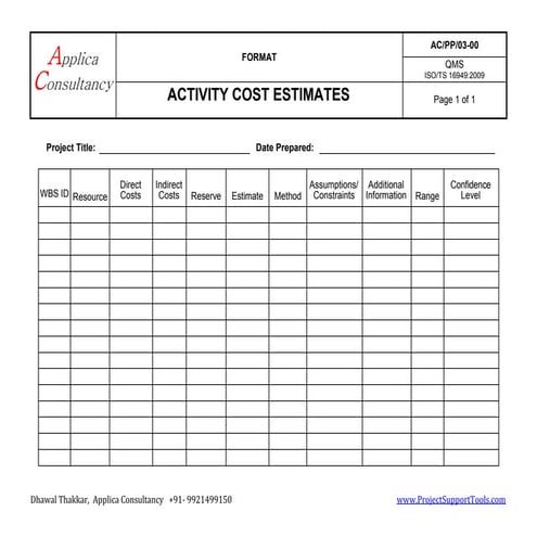 Project Management Activity Cost Estimate | PDF