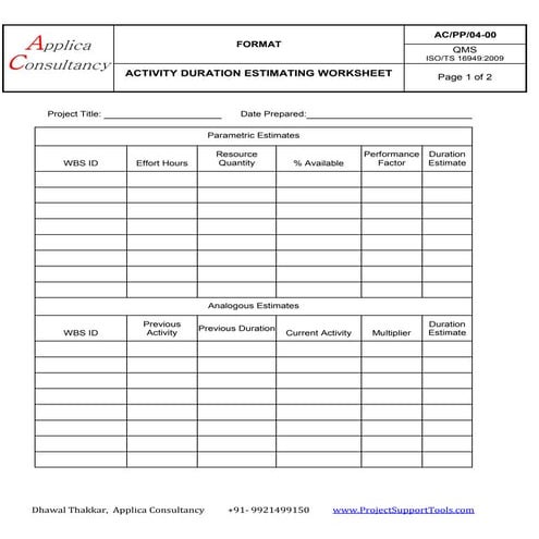 Activity Duration Estimate - Ready template | PDF