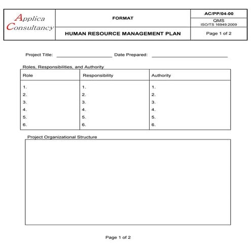 human resource management plan : ready template | PDF