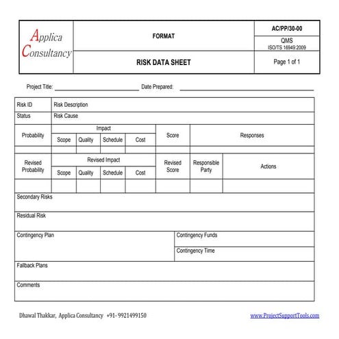 Risk data sheet - a template to collect risk data attributes | PDF