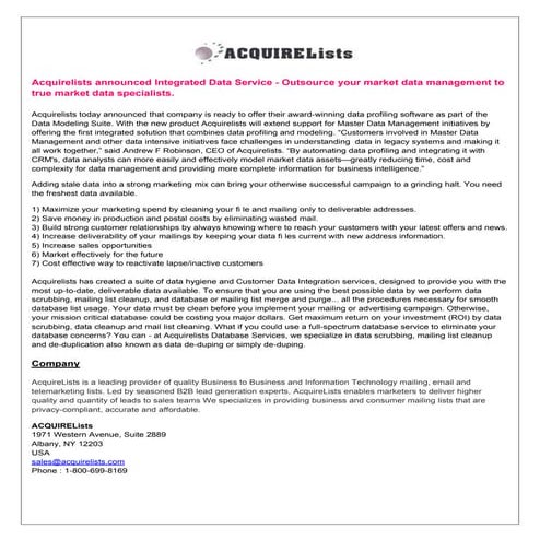 Acquirelists Announced Integrated Data Service
