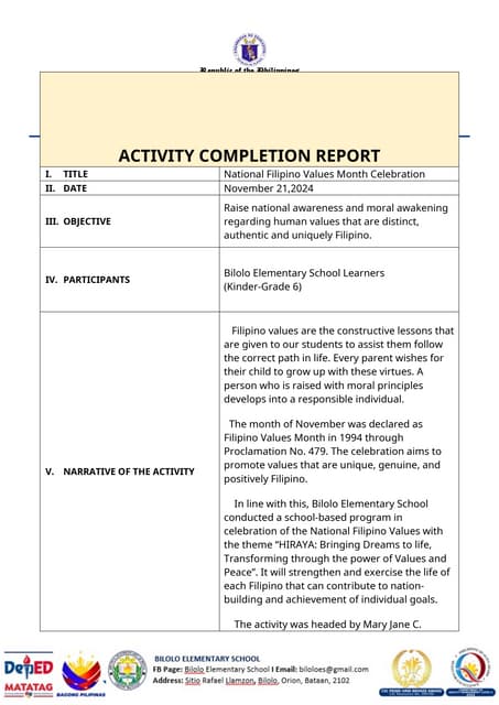 VALUES ED ACCOMPLISHMENT REPORT FOR CATCH UP FRIDAYS | DOCX