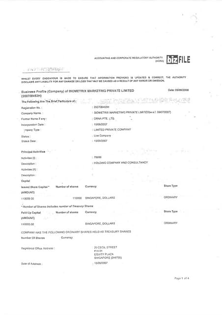 SIngapore ACRA : Sample bp cert(5) & ccfp(6) | PDF
