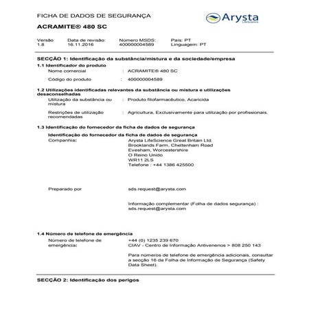 Acramite ficha segurança | PDF