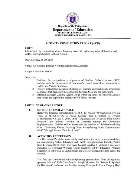 Portfolio Day [ACR] Activity Completion Report and Narrative Report | PDF