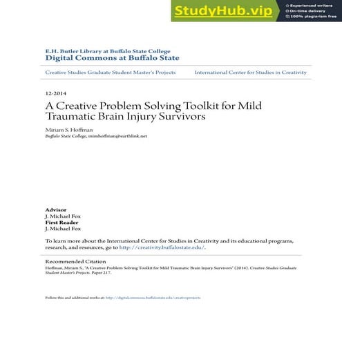 A Creative Problem Solving Toolkit For Mild Traumatic Brain Injury ...