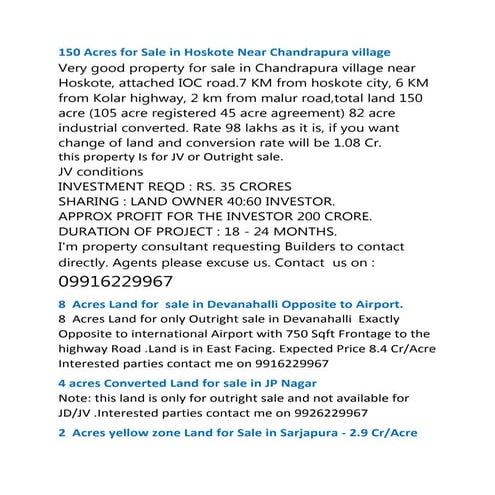 Land Developers Bangalore karnataka india | PDF