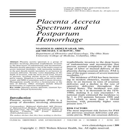 Placenta Accreta Spectrum Disorders Challenges and management | PDF