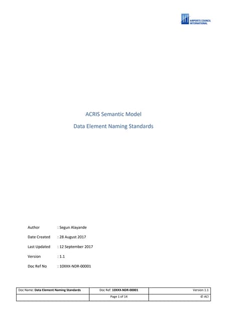 Aci Acris Semantic Model Data Element Naming Standards V11 Pdf