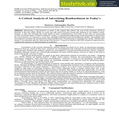 A Critical Analysis Of Advertising Bombardment In Today S World | PDF