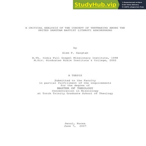 A CRITICAL ANALYSIS OF THE CONCEPT OF TENTMAKING AMONG THE UNITED ...