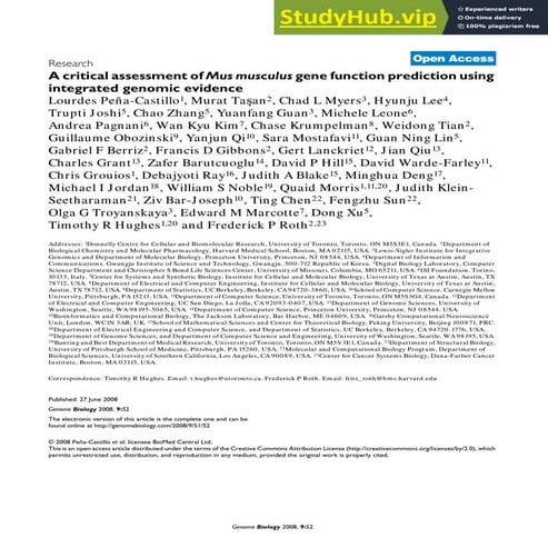 A Critical Assessment Of Mus Musculus Gene Function Prediction Using Integrated Genomic Evidence ...