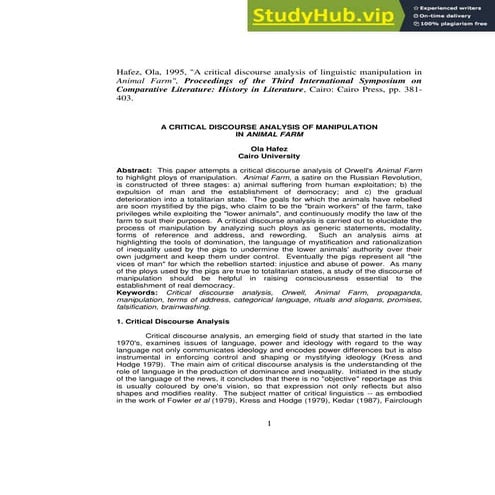 Chapter 1 - language techniques in Animal Farm - George Orwell | PPTX