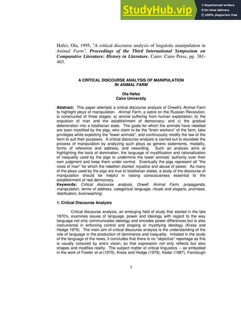 Chapter 1 - language techniques in Animal Farm - George Orwell | PPTX