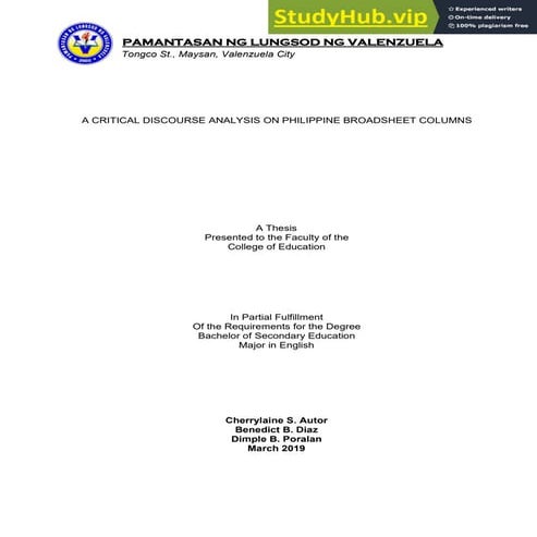 A Critical Discourse Analysis On Philippine Broadsheet Columns | PDF