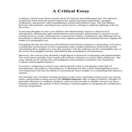 A Critical Essay. University of Maine at Fort Kent | PDF