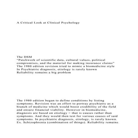 A Critical Look at Clinical PsychologyThe .docx