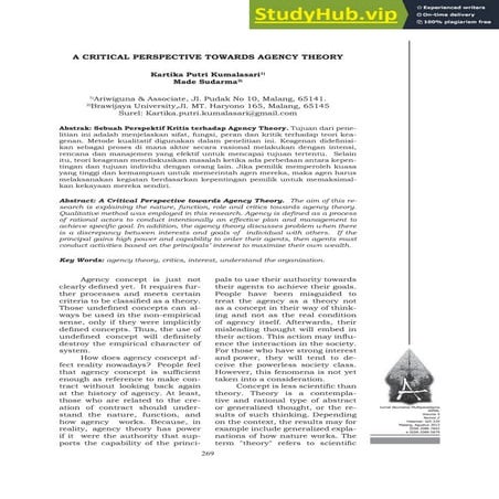 A CRITICAL PERSPECTIVE TOWARDS AGENCY THEORY | PDF