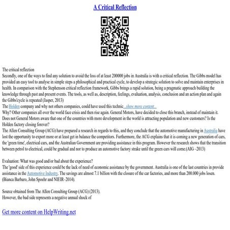 Critical Reflection Essay | PDF