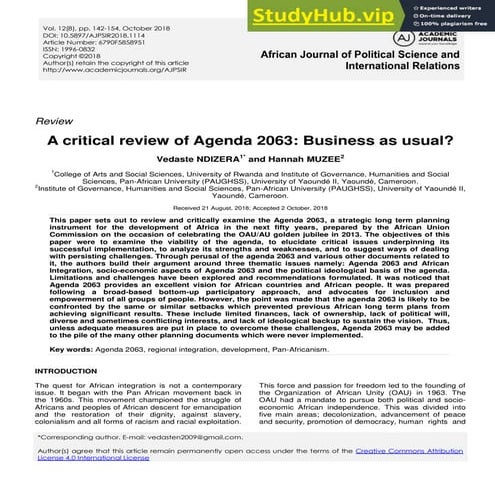 A Critical Review Of Agenda 2063 Business As Usual | PDF