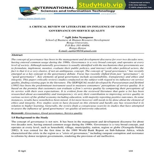 A Critical Review Of Literature On Influence Of Good Governance On Service Quality.Pdf