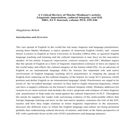 A critical review of marko modiano's article 'linguistic imperialism ...