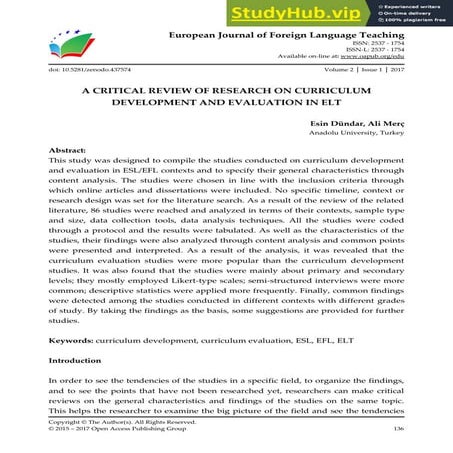 A CRITICAL REVIEW OF RESEARCH ON CURRICULUM DEVELOPMENT AND EVALUATION ...