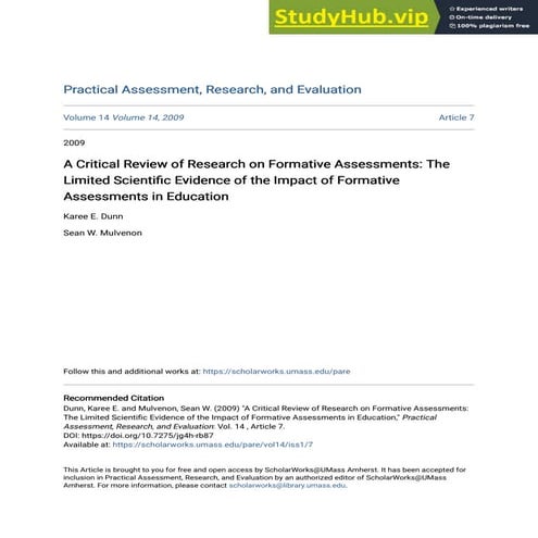 A Critical Review Of Research On Formative Assessments The Limited Scientific Evidence Of The ...