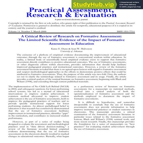 A Critical Review Of Research On Formative Assessment The Limited Scientific Evidence Of The ...