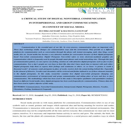 A CRITICAL STUDY OF DIGITAL NONVERBAL COMMUNICATION IN INTERPERSONAL AND GROUP COMMUNICATION IN ...